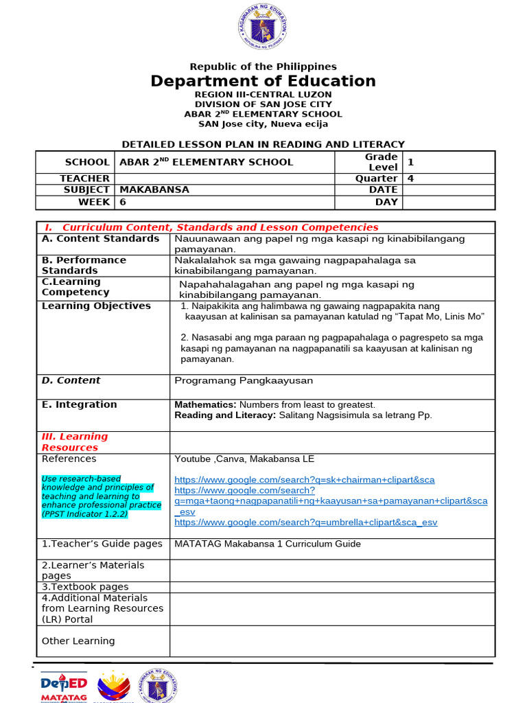 MAKABANSA Q4 W6 DLP 1 (With Indicator) | PDF