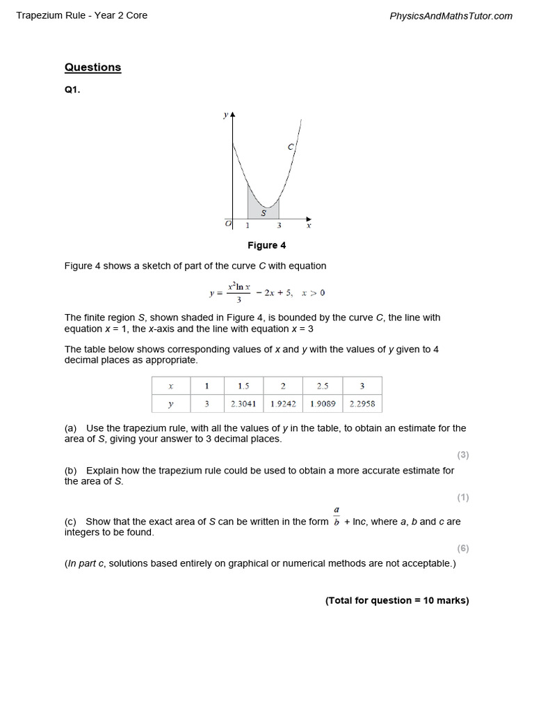 Trapezium Rule Practice Questions | PDF | Significant Figures | Equations