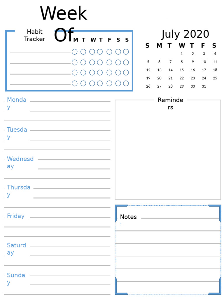 Weekly Planner Blue Theme | PDF