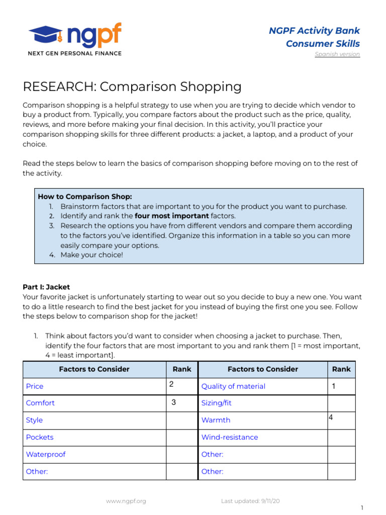 Nathan Benitez - RESEARCH - Comparison Shopping | PDF