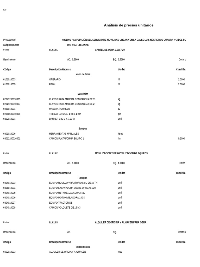 analisis de precios unitarios | PDF | Hormigón | Construyendo tecnología