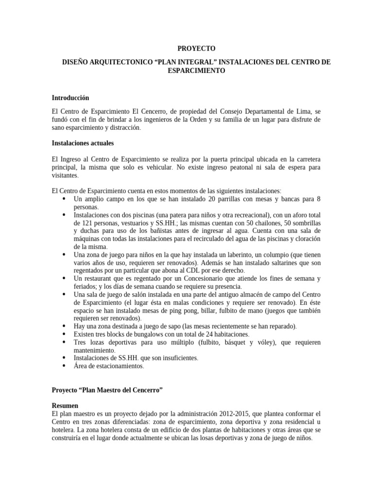 Proyecto Plan Integral El Cencerro | PDF