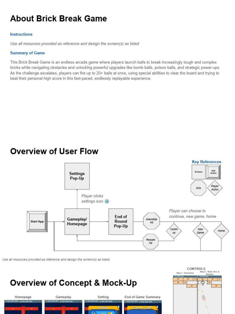 UX - UI Brief For Brick Break Game - Chowfun (EXTERNAL - DOC) | PDF
