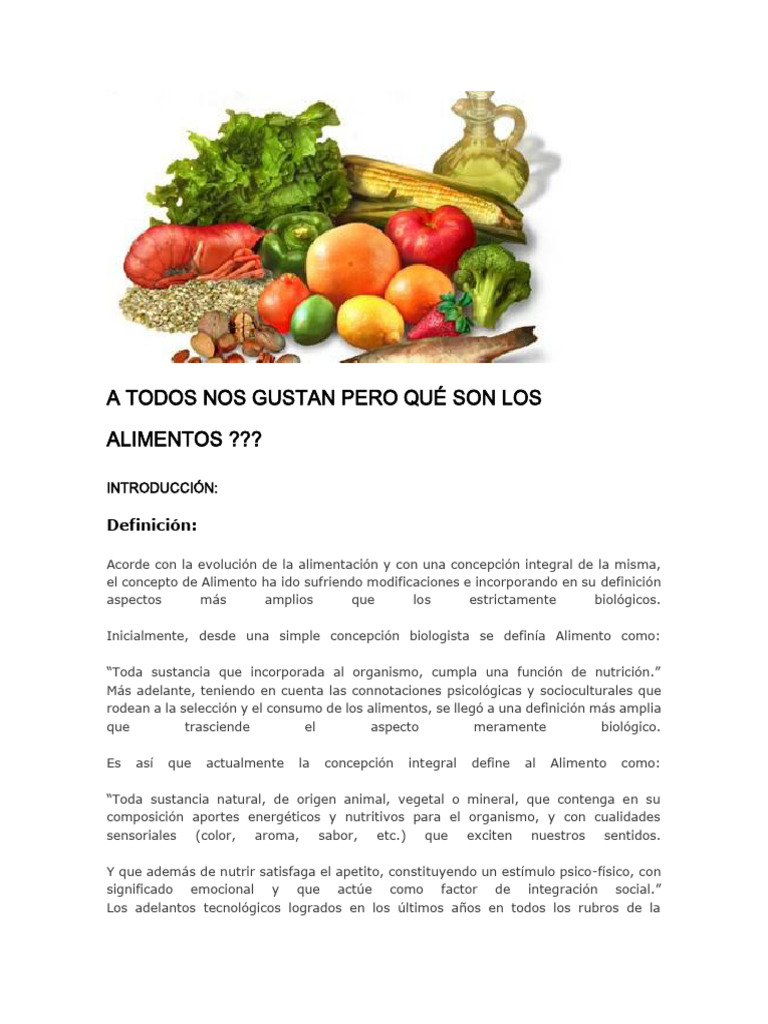 Definición de Alimentos y Clasificación | PDF | Alimentos | Nutrientes