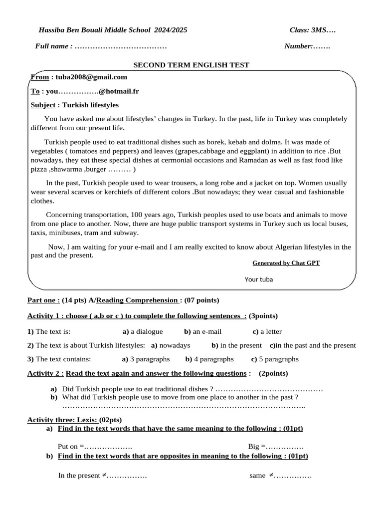 Term 2 Test 2024 2025 3ms | PDF | Turkish Cuisine | Cooking