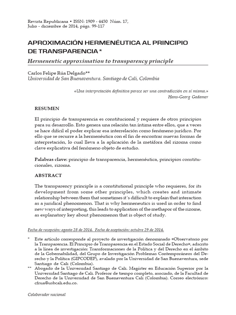 Aproximación Hermenéutica Al Principio de Transparencia | PDF ...