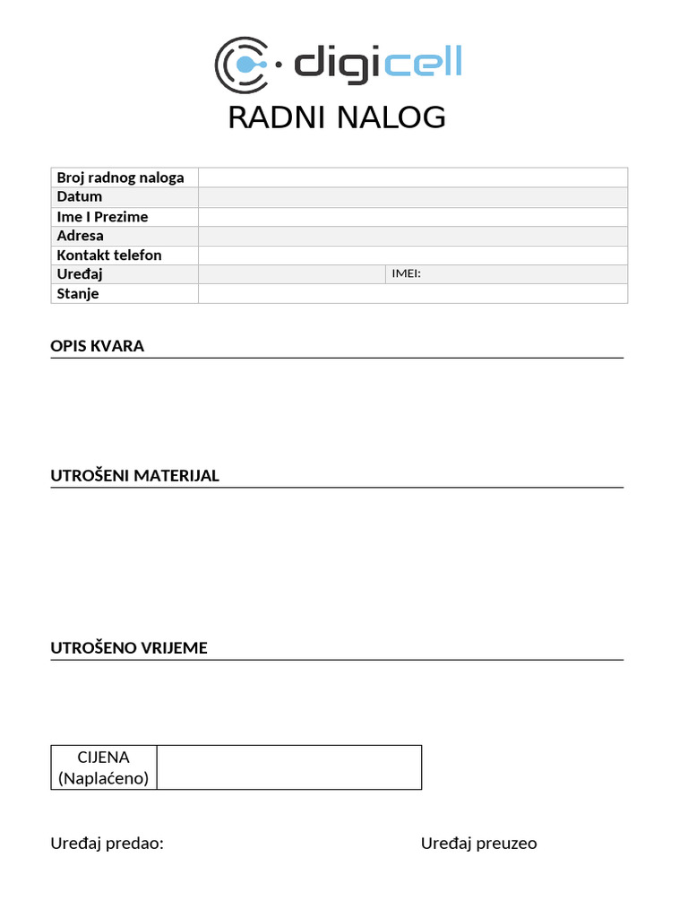Radni Nalog | PDF
