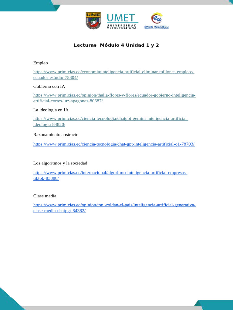 Lecturas Módulo 4 Unidad 1 y 2 | PDF