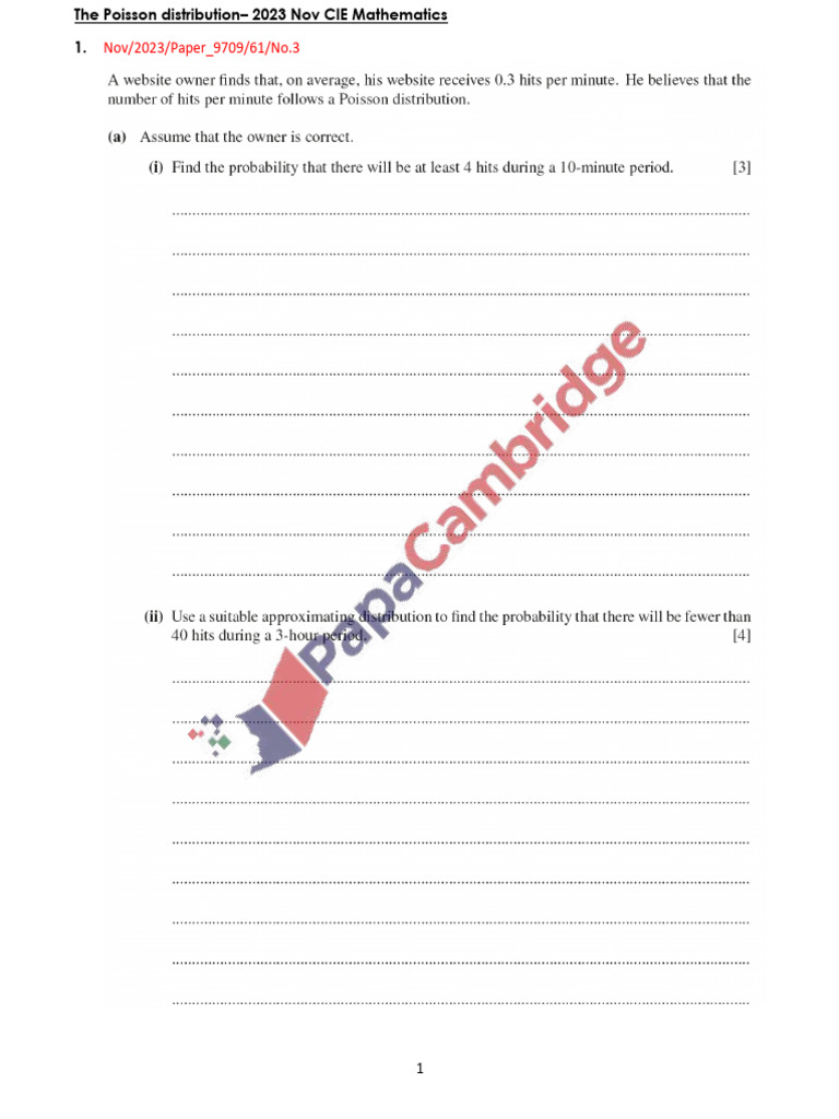 Poisson Distribution CIE Math Nov 2023 | PDF