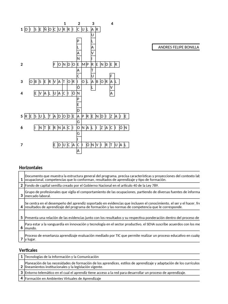 Crucigrama. Actividad de aprendizaje 3. Formación profesional integral ...