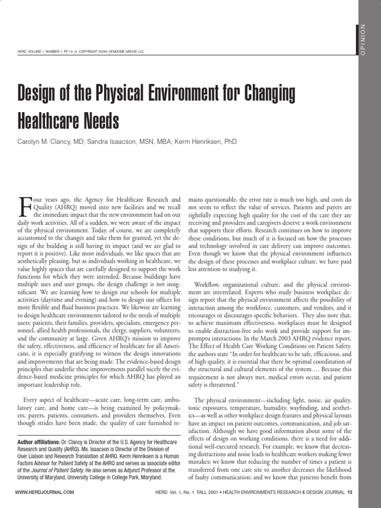 Design of The Physical Environment For Changing Healthcare Needs | PDF ...
