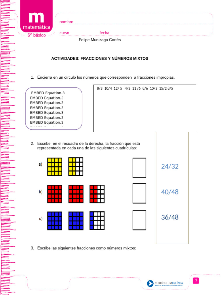 Fracciones impropias y números mixtos | PDF