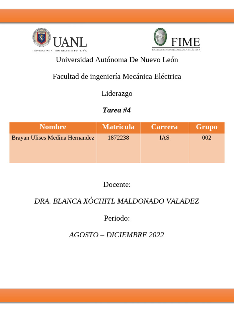 1872238_MEDINA HERNANDEZ_ 002_TAREA_4 | PDF | Liderazgo