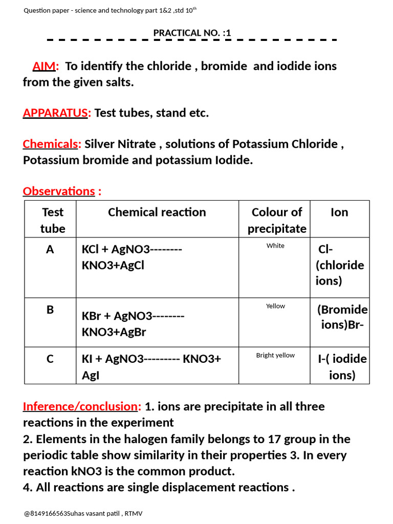 Std 10 Science Practical Experiments | PDF | Chemical Reactions | Magnesium