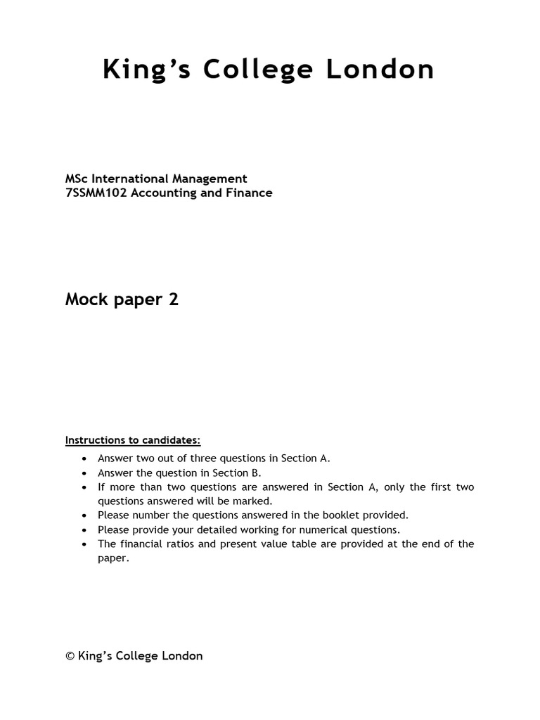 7SSMM102 Mock Paper 2 Questions 2024-25 | PDF | Dividend | Revenue