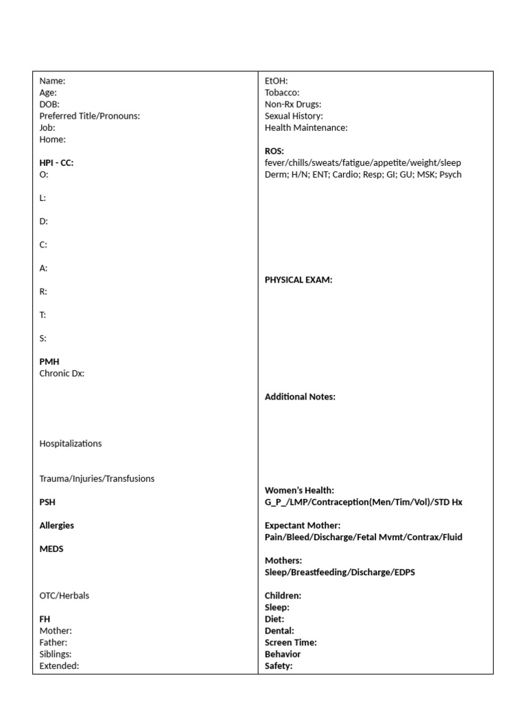HPI Template - Family Medicine | PDF
