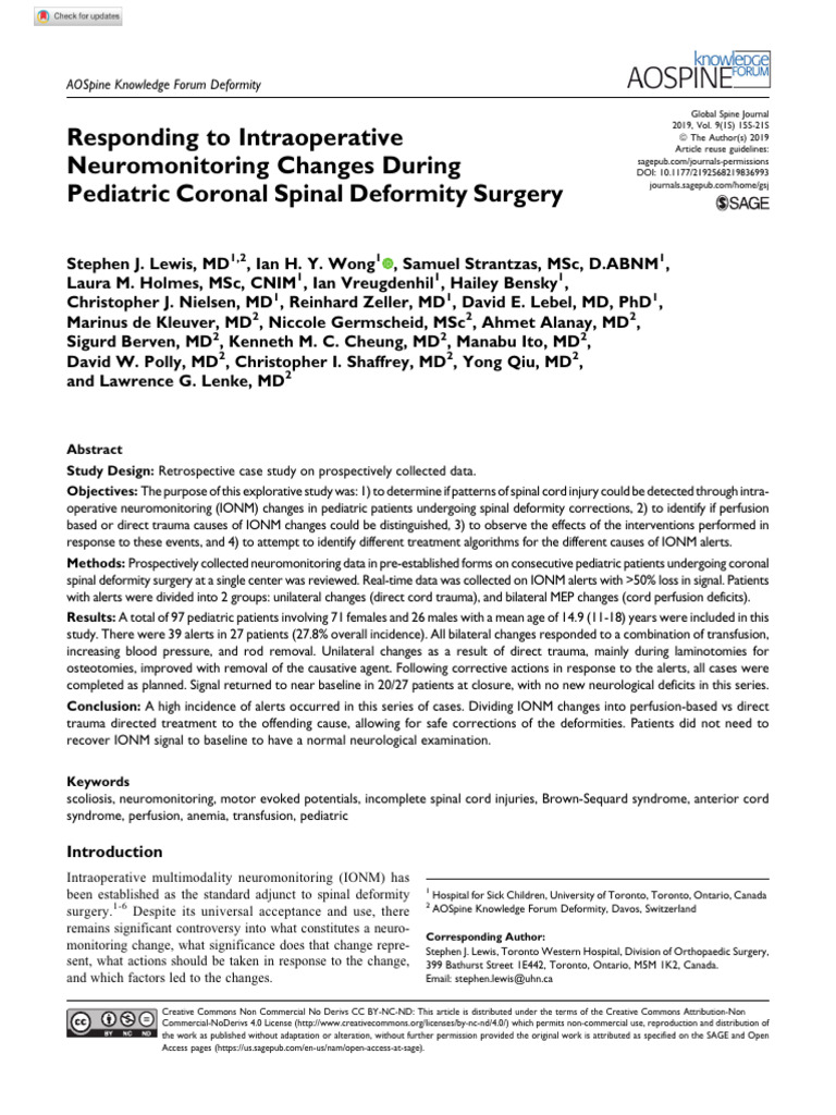 2019 AOS Responding To Intraoperative Neuromonitoring Changes During ...