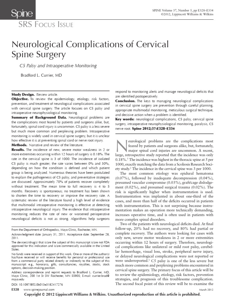 2012 S Neurological Complications of Cervical Spine Surgery | PDF ...