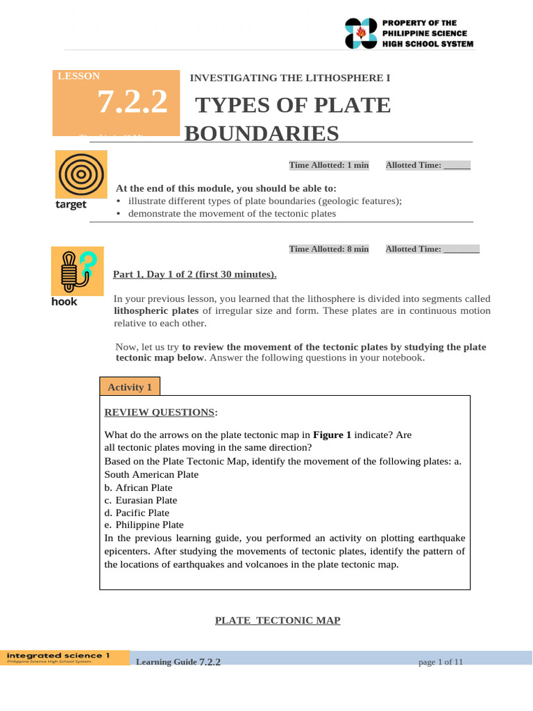 SLG 7.2.2 Types of Plate Boundaries (Part I and Part II) | PDF | Plate ...