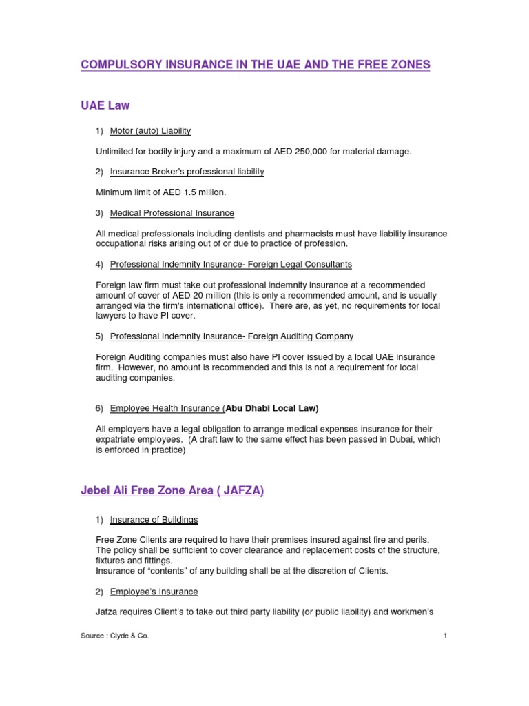 Compulsory Insurance UAE and Free Zones | PDF | Workers' Compensation ...