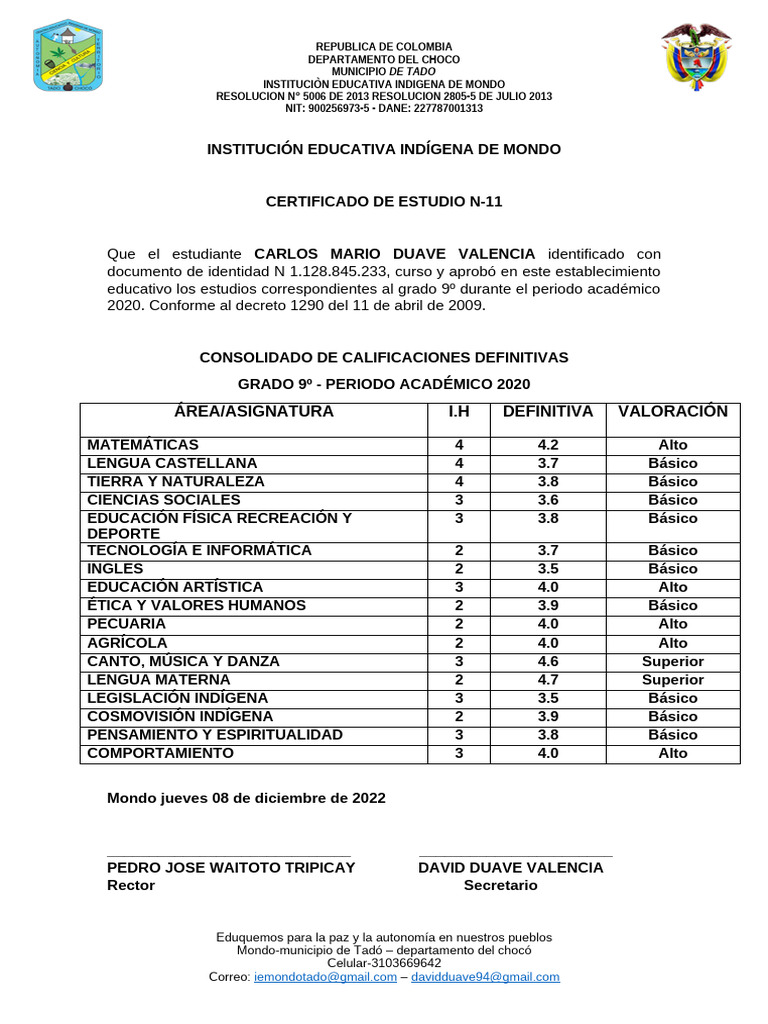 Certificados de Notas | PDF | Colombia | Science