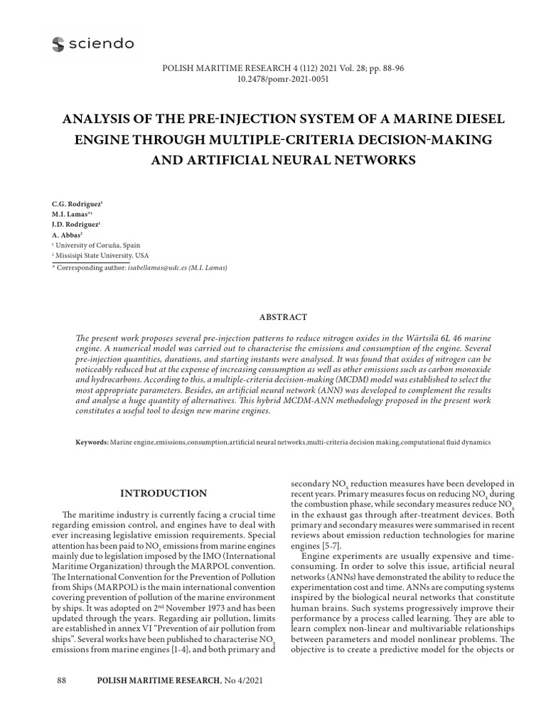 Analysis of The PreInjection System of A Marine Diesel Engine Through ...