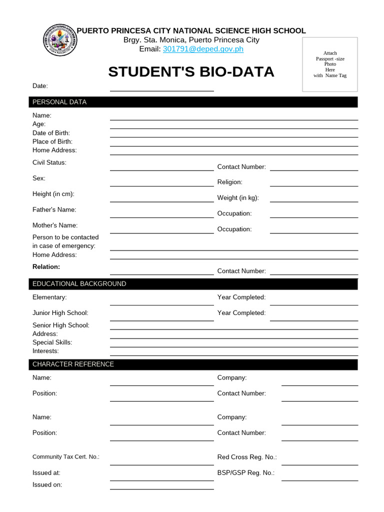Student Bio-Data Form | PDF