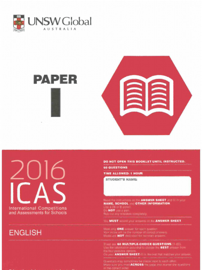 ICAS 2016 English Paper I | PDF