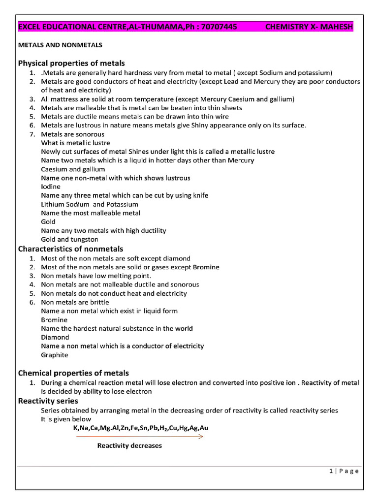 Metals and Non Metals | PDF