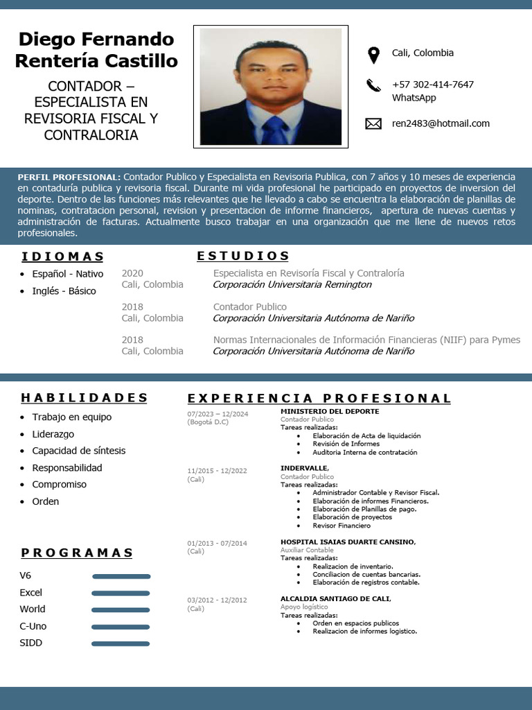 HV - Diego Fernando Renteria | PDF | Contador | Servicios financieros