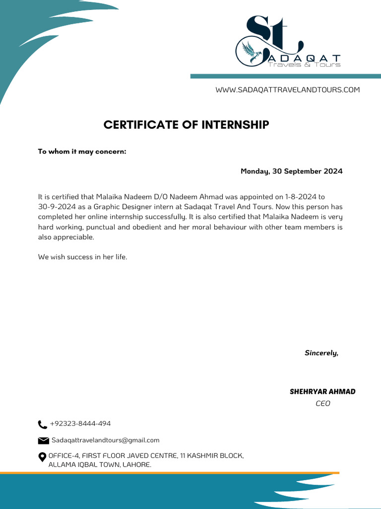 Internship Certificate for Graphic Designer | PDF