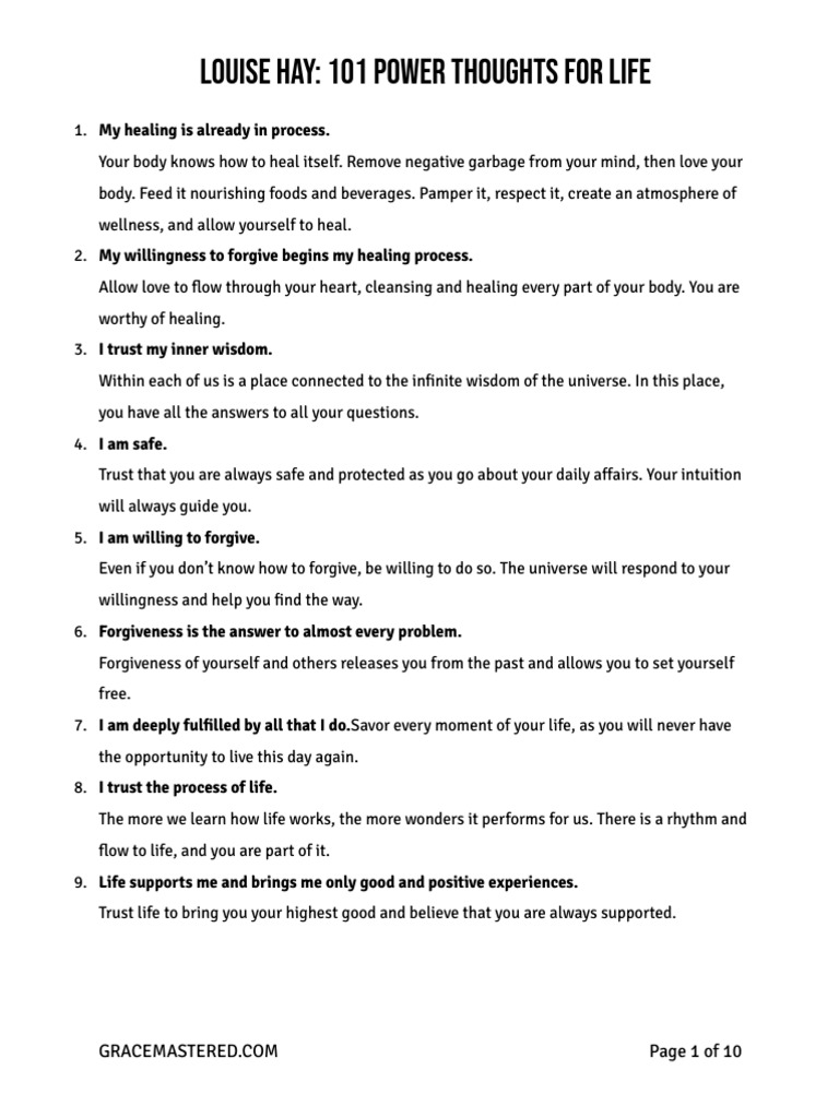 Louise Hay's 101 Power Thoughts | PDF | Thought | Love
