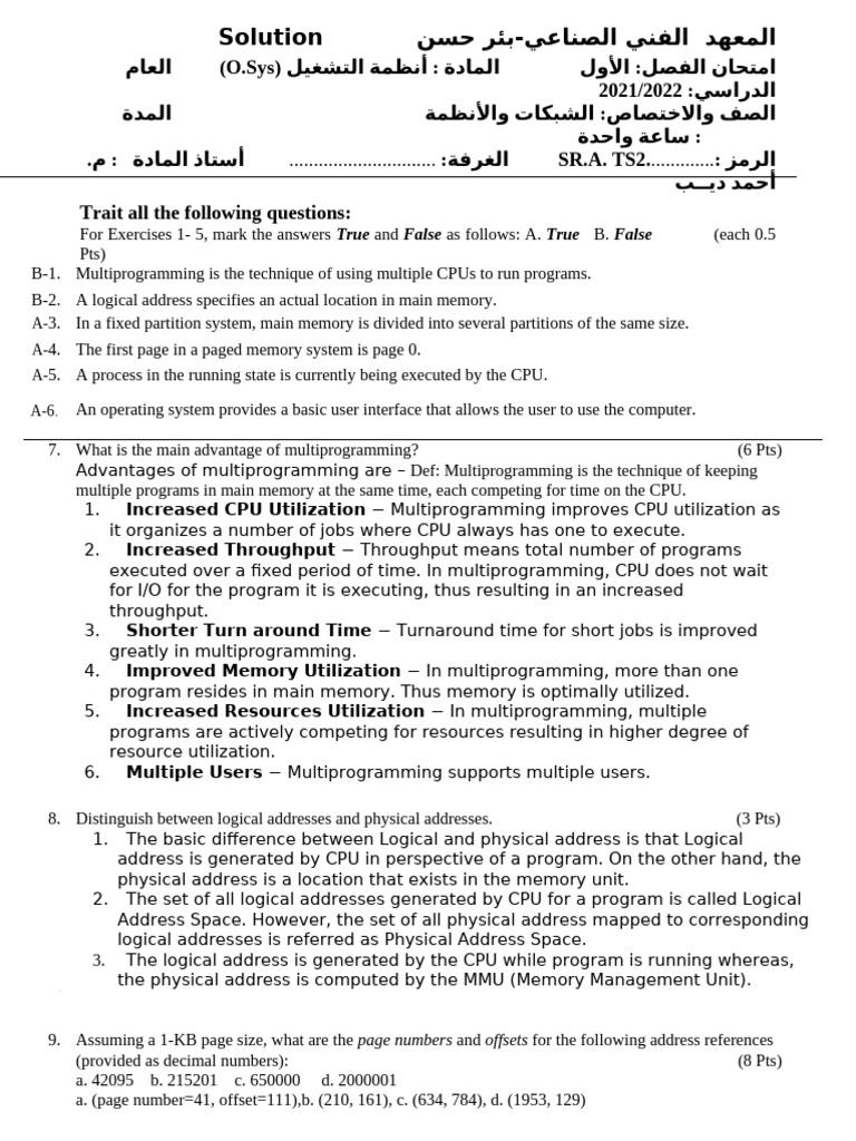 TS2-SR-A Operating Systems Mid-Year-2021-2022 - Eng. Ahmad Dib ...