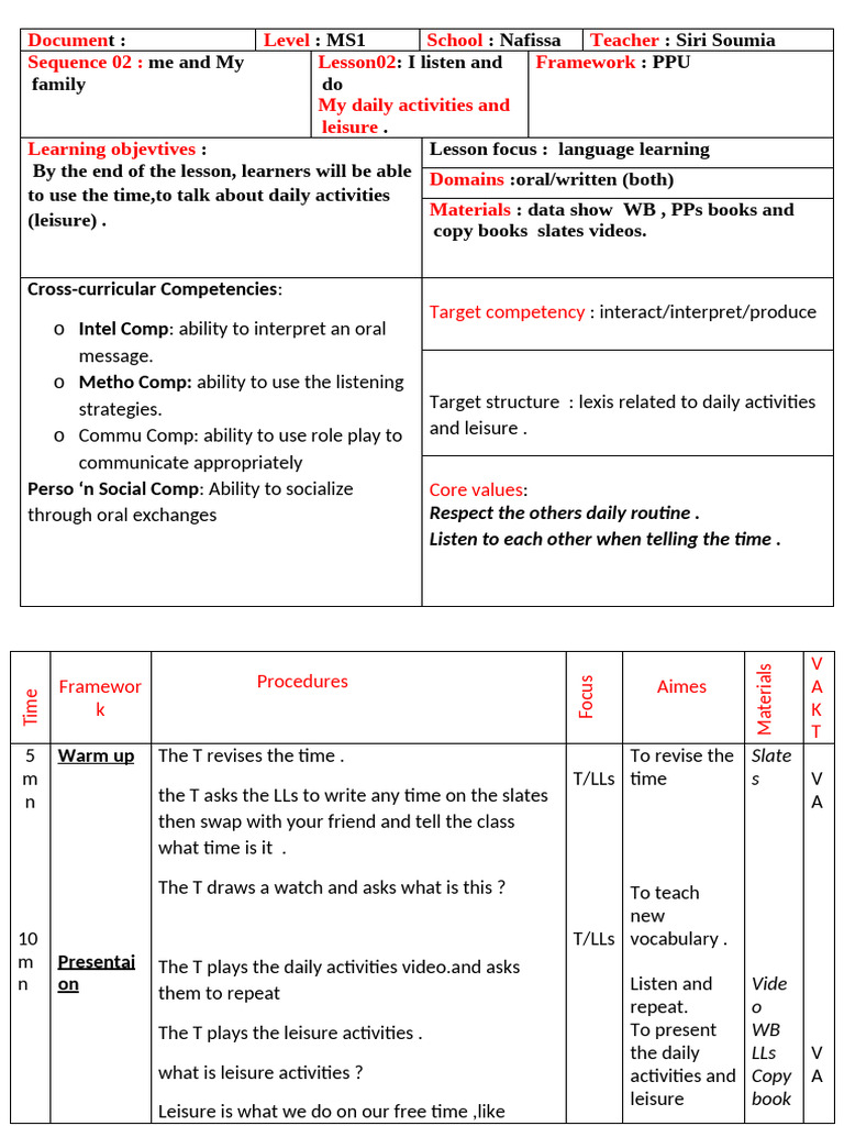 1MS I Listen and Do Daily Activities | PDF | Language Families | Learning