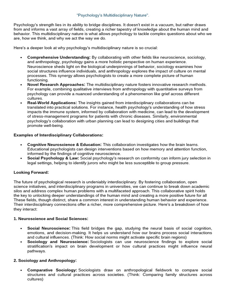 Psychology Multidisciplinary Nature | PDF | Psychology | Interdisciplinarity