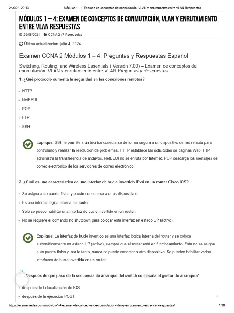 Módulos 1 - 4 - Examen de Conceptos de Conmutación, VLAN y Enrutamiento Entre VLAN Respuestas ...