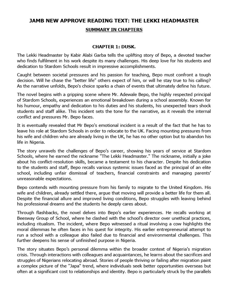 The Lekki Headmaster by Kabir Alabi Garba (Summary)-1 | PDF | Employment
