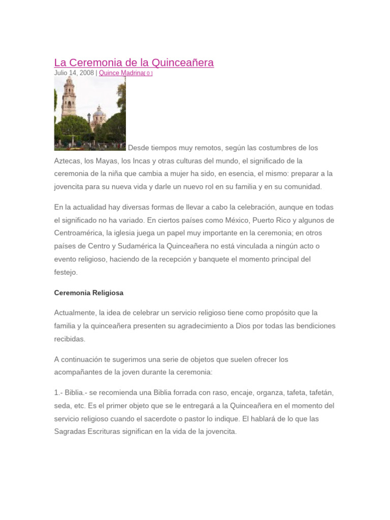 Ceremonia de Quinceañera: Tradiciones y Objetos | PDF | Oración | Salmos