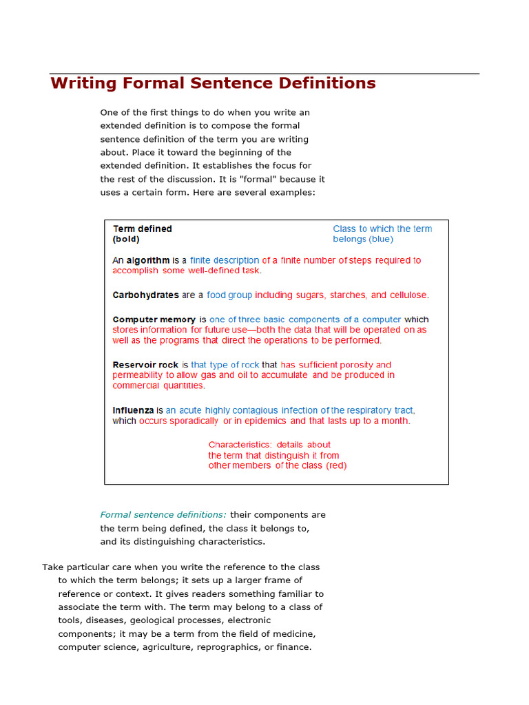 Writing Formal Sentence Definitions | PDF | Definition | Sentence ...