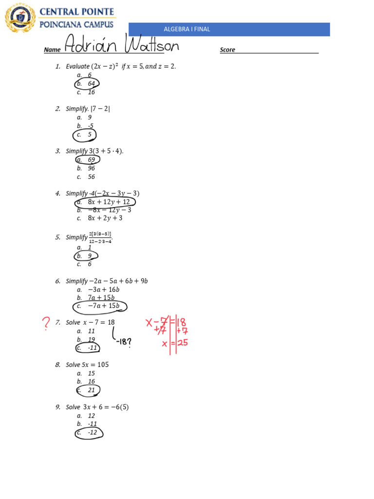 Algebra I Final (Printable) | PDF | Polynomial | Mathematical Relations