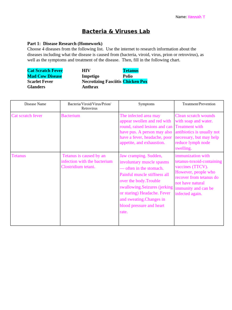 Week 20 HW: Bacteria & Viruses Lab | PDF | Bacteria | Vaccines