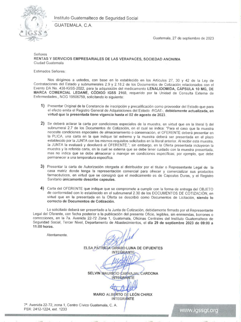 19506759@solicitud de Aclaraciones y Documentacion Complementaria | PDF