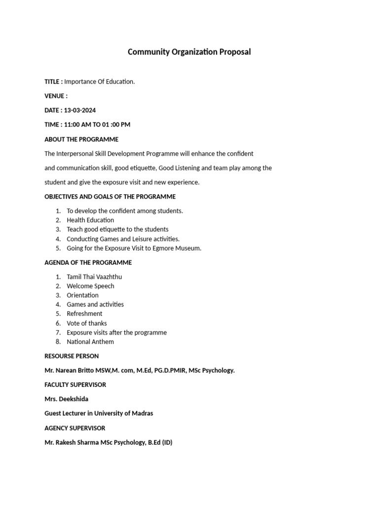 Community Organization Proposal | PDF