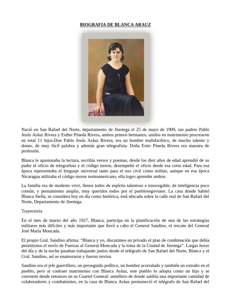 Biografía de Blanca Aráuz Pineda | PDF | Frente Sandinista de ...