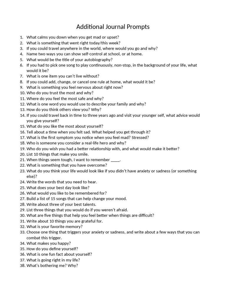 Additional Journal Prompts | PDF | Psychology | Emotions