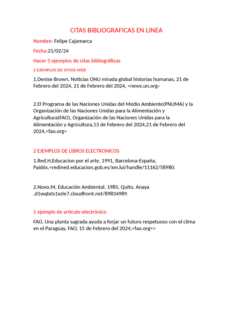 Ejemplos de Citas Bibliográficas Online | PDF