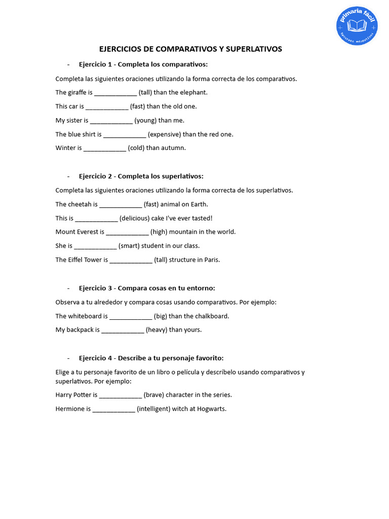 Ejercicios de Comparativos y Superlativos | PDF | J. K. Rowling ...