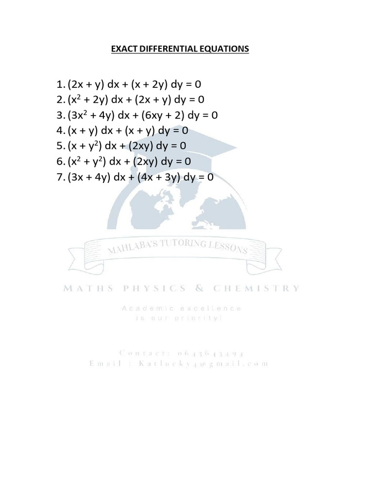EXACT DIFFERENTIAL EQUATIONS | PDF