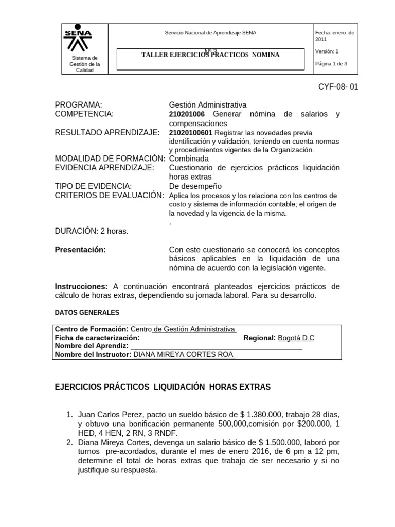 Taller Ejercicios Practicos Nómina | PDF | Salario