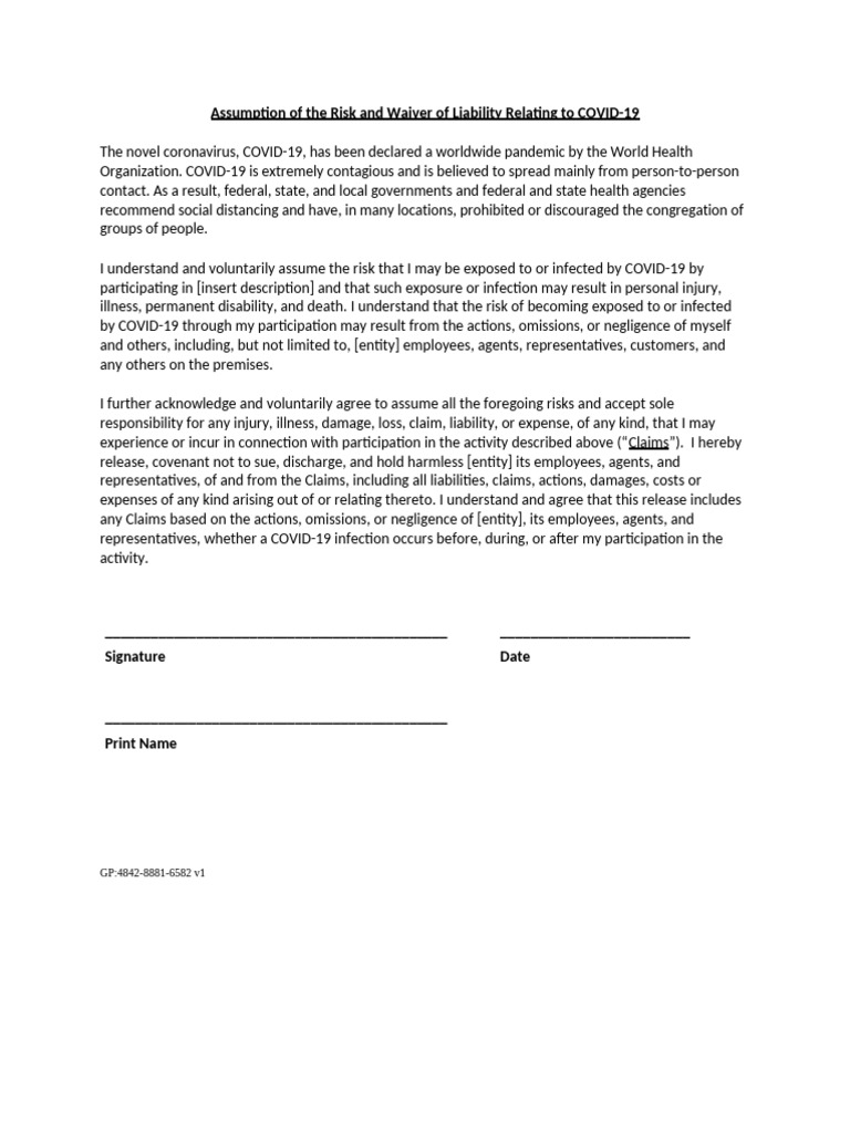 Simple COVID-19 Waiver Form | PDF